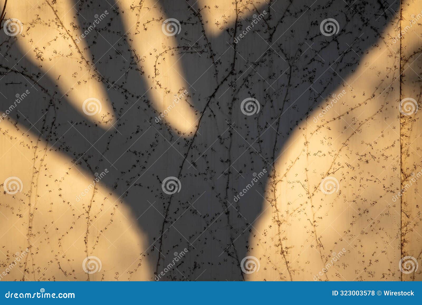 Shadow of a Tree Cast on a Wall with Climbing Vines in the Golden Hour ...