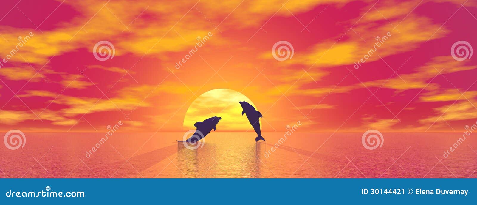 Dolphins by Sunset - 3D Render Stock Illustration - Illustration of ...