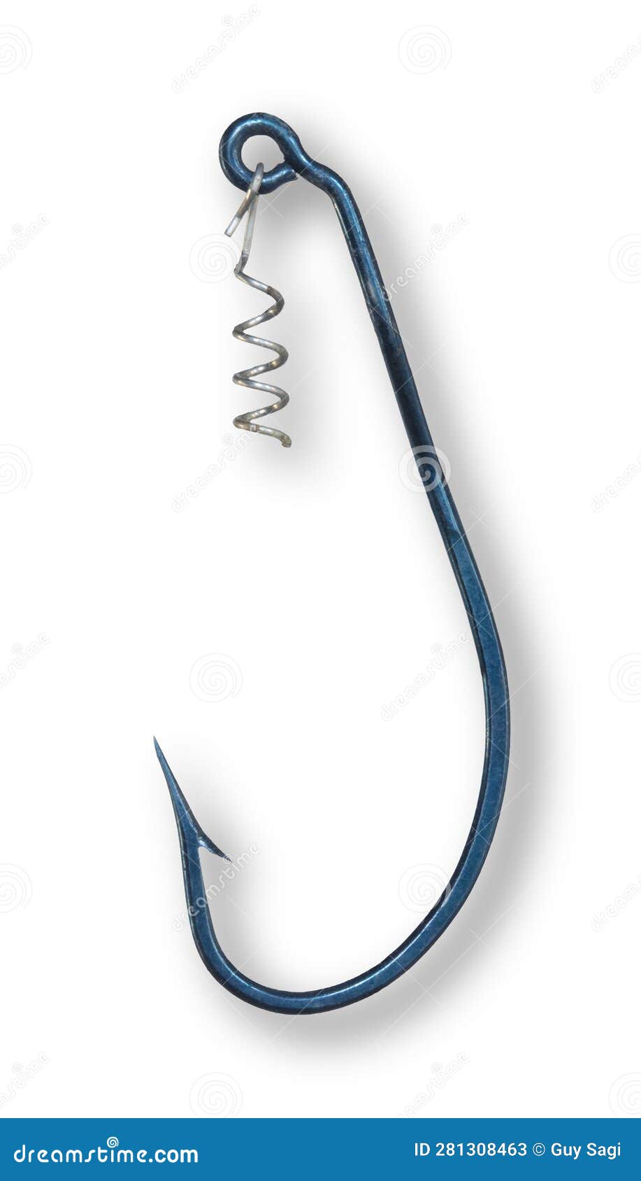 Shadow Under a Blue Fishing Hook with Barb and Wire To Attach a Worm ...