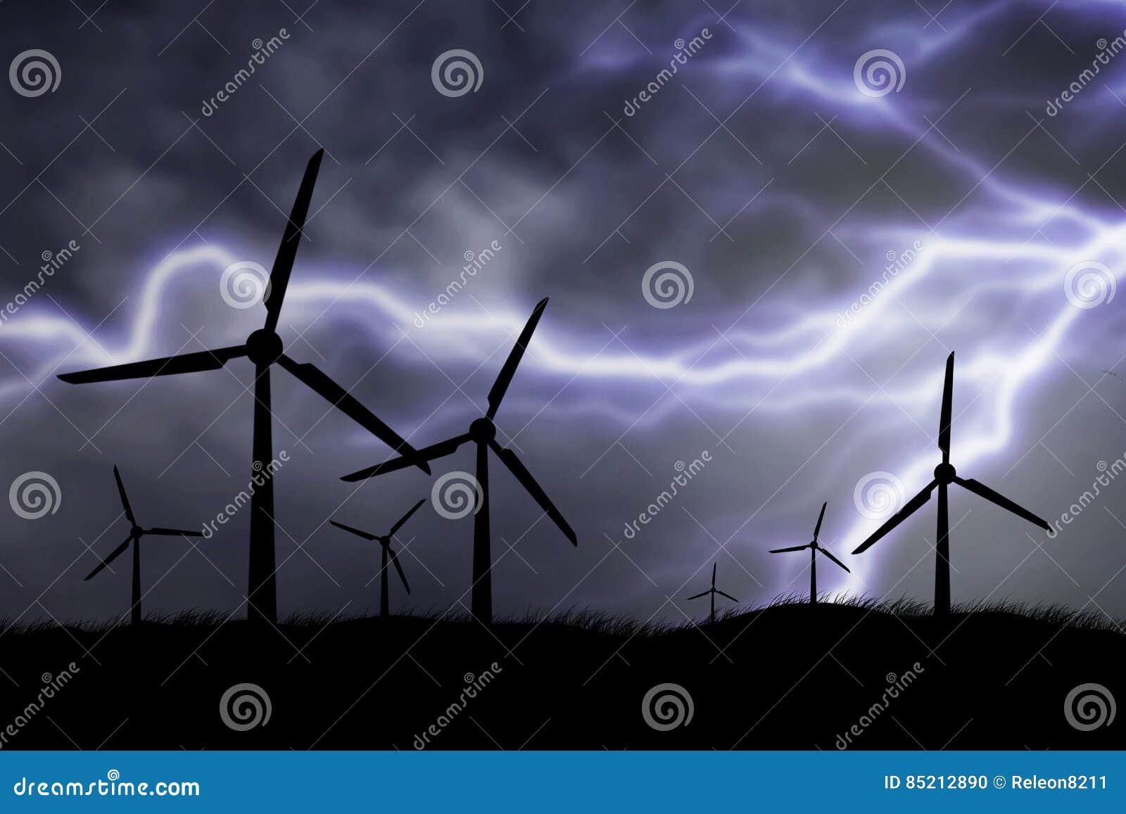 Shadow Windmill Lightning Storm Concept. Stock Illustration ...
