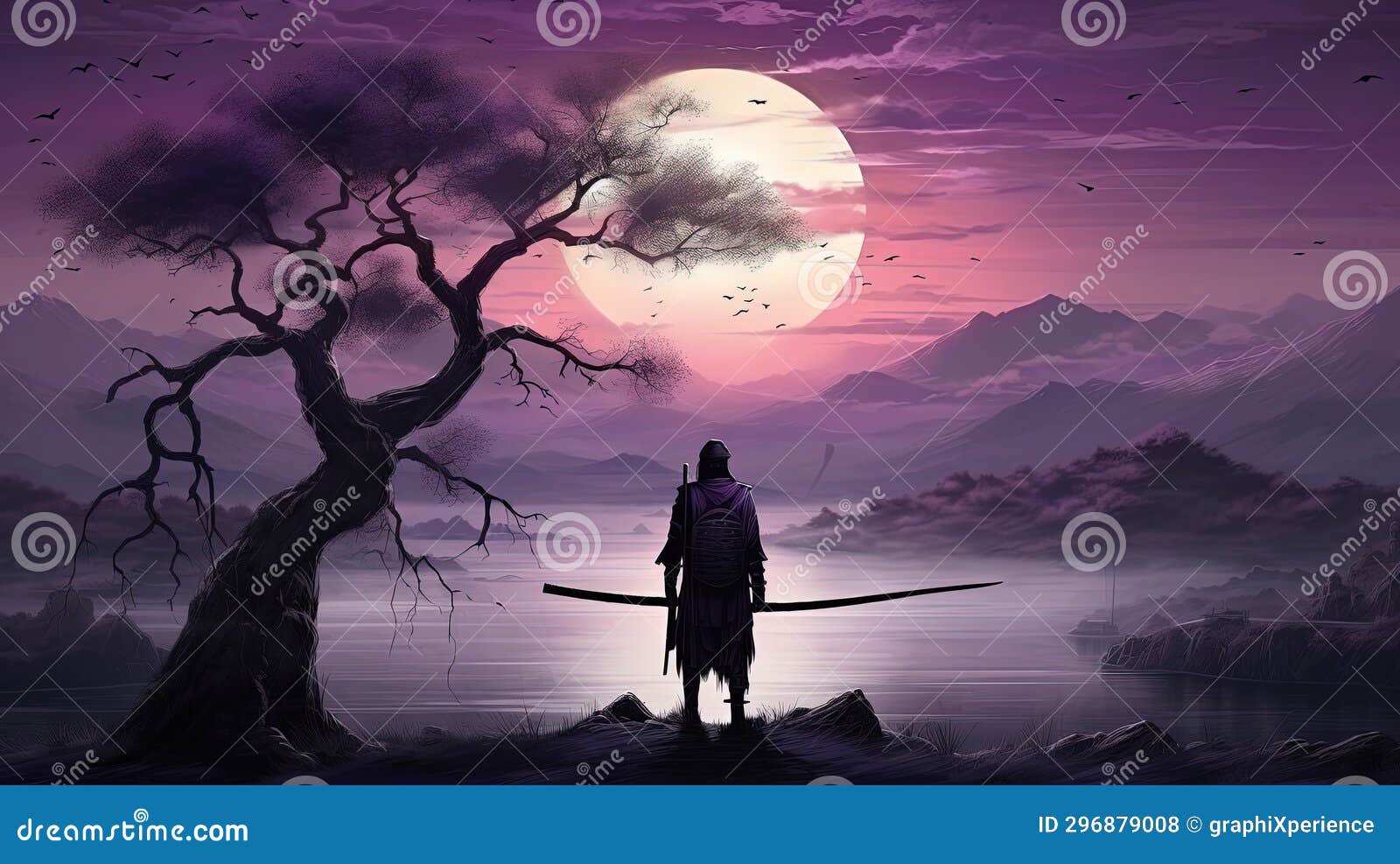 Shadowed Samurai at Sunset stock illustration. Illustration of bravery ...
