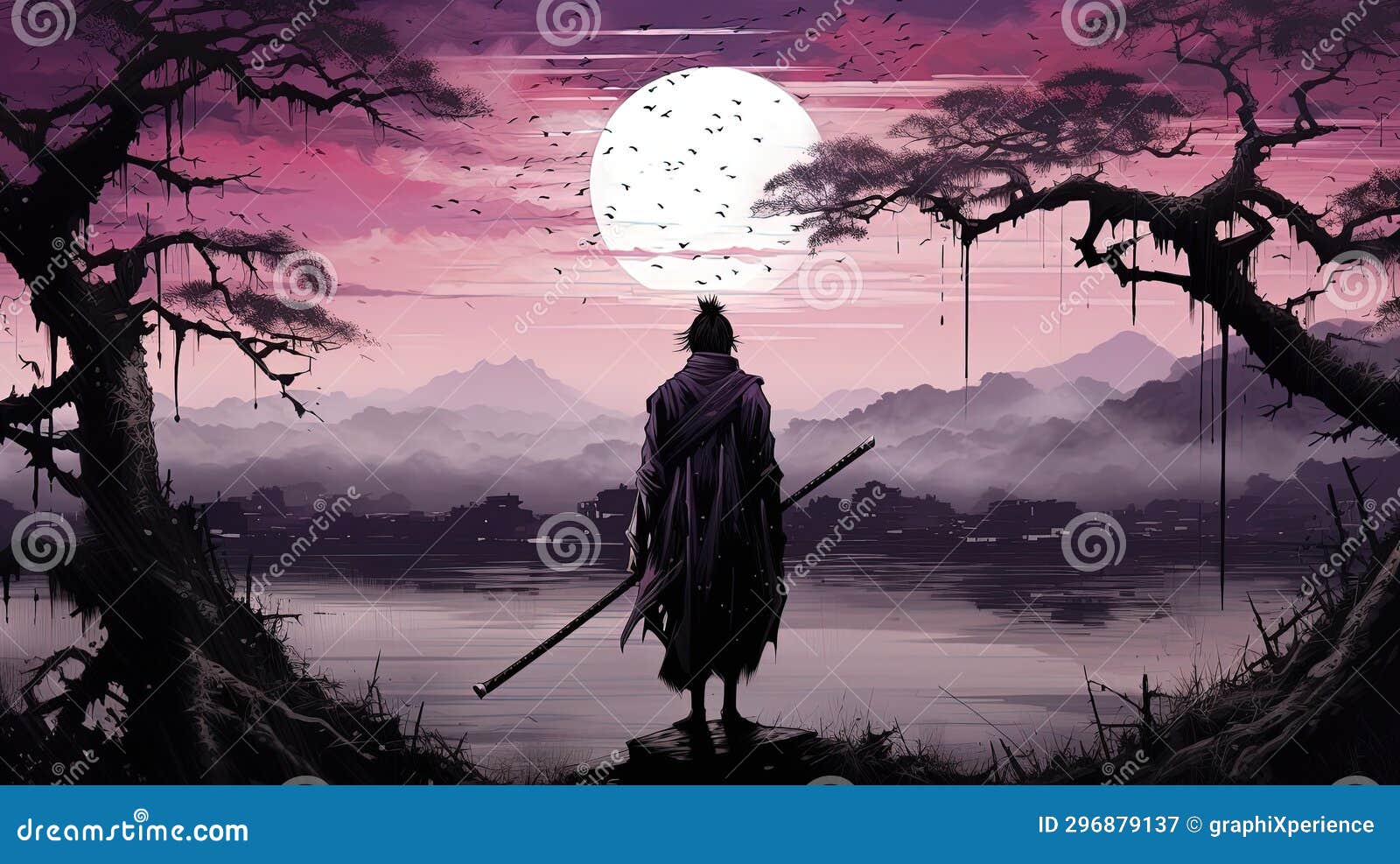 Shadowed Samurai at Sunset stock illustration. Illustration of sword ...