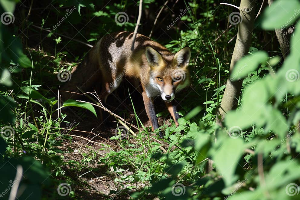 Shadowed Underbrush, Spotting a Foxs Den from Afar Stock Image - Image ...