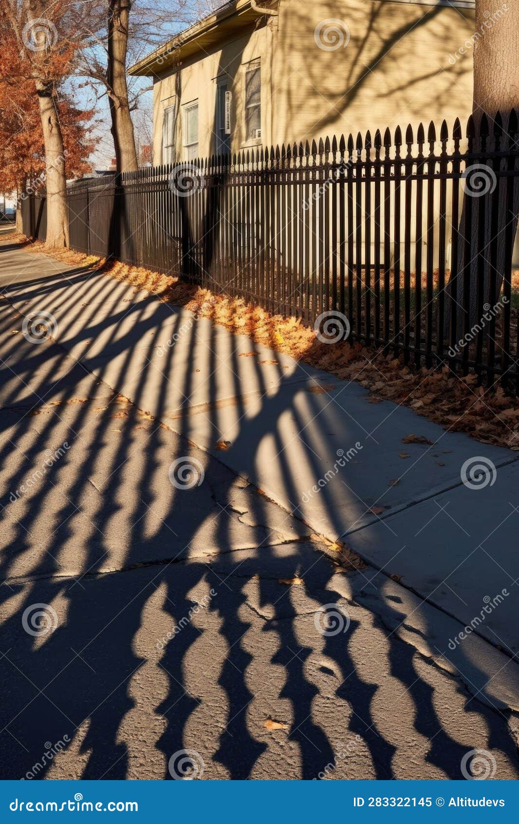 Shadows Cast by a Fence on a Sidewalk, Creating a Pattern Stock ...