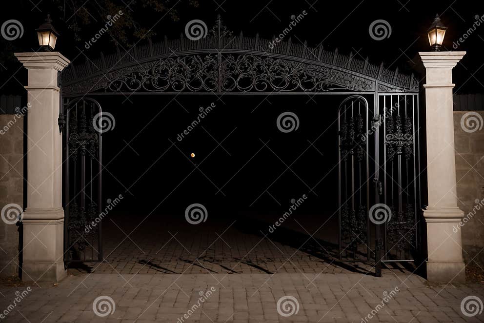 Shadows Cast by a Wrought Iron Gate in the Moonlight Stock Illustration ...