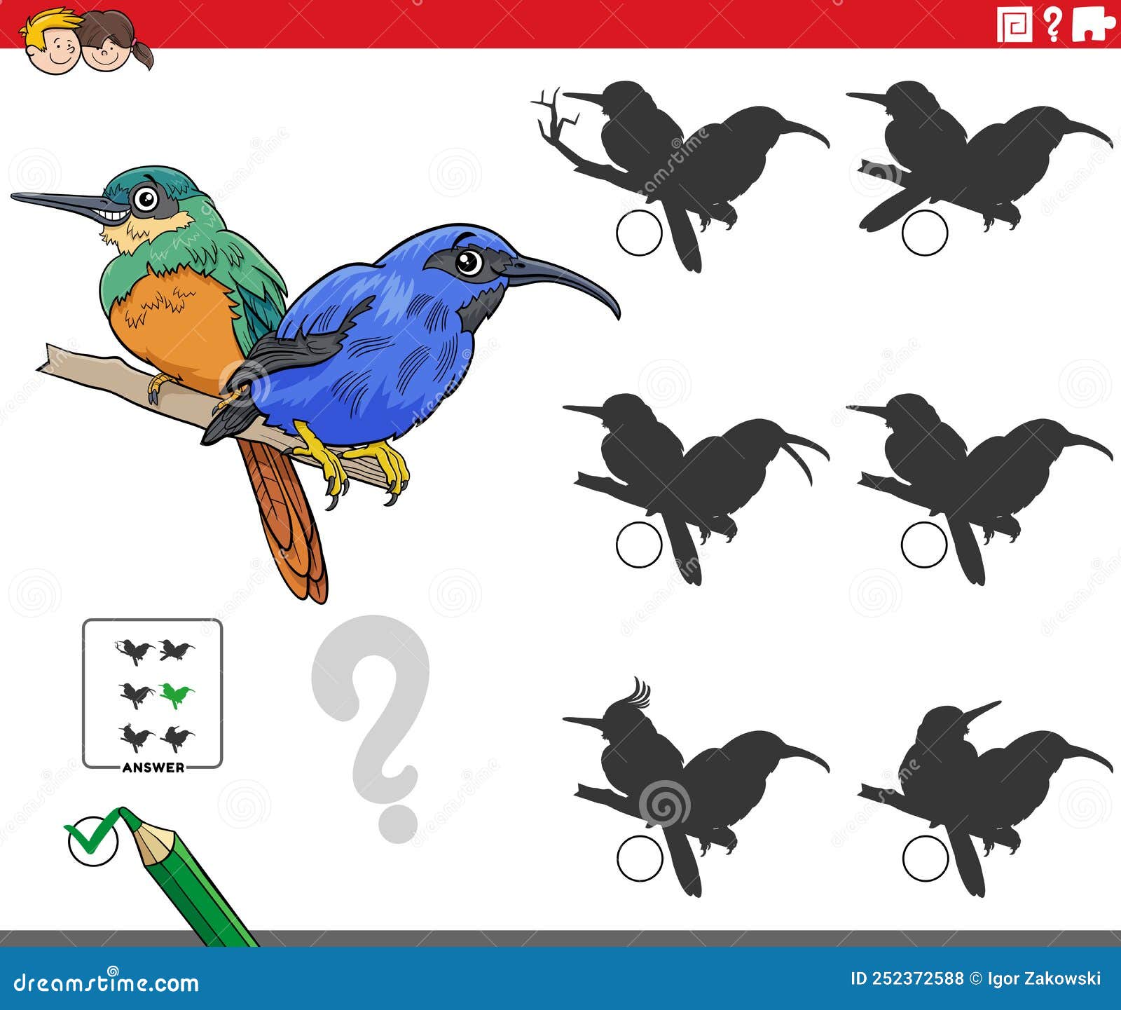 Shadows Game with Cartoon Bird Characters Stock Vector - Illustration ...