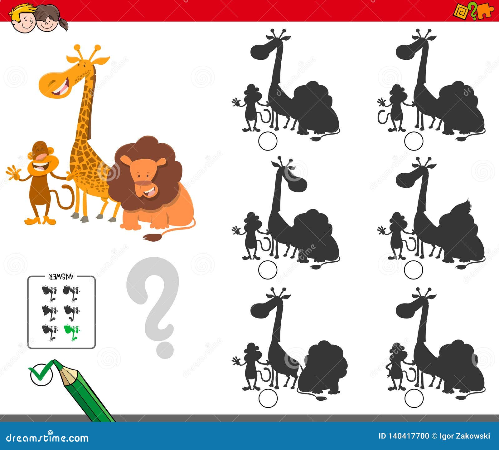 Shadows Game with Cute Animal Characters Stock Vector - Illustration of ...