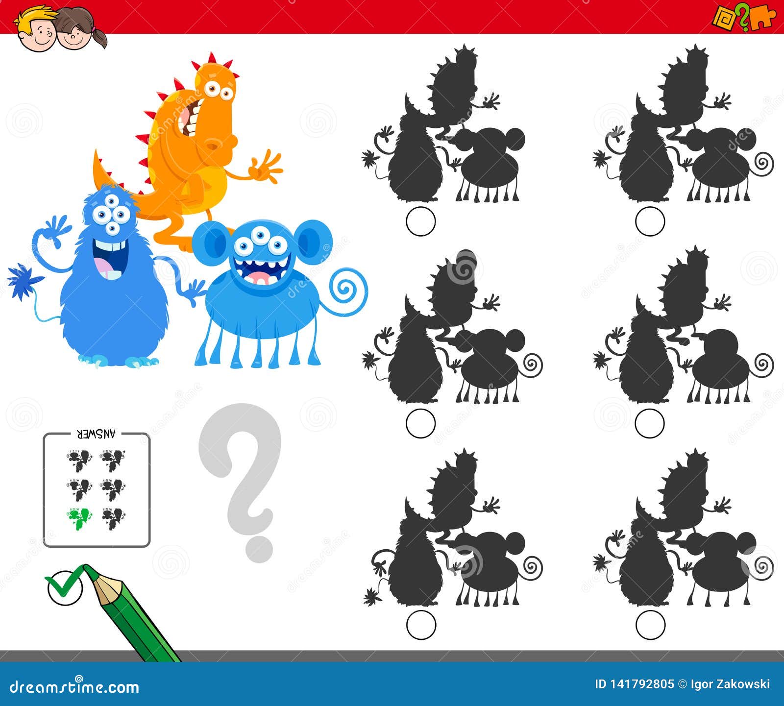 Shadows Game with Monster Characters Stock Vector - Illustration of ...