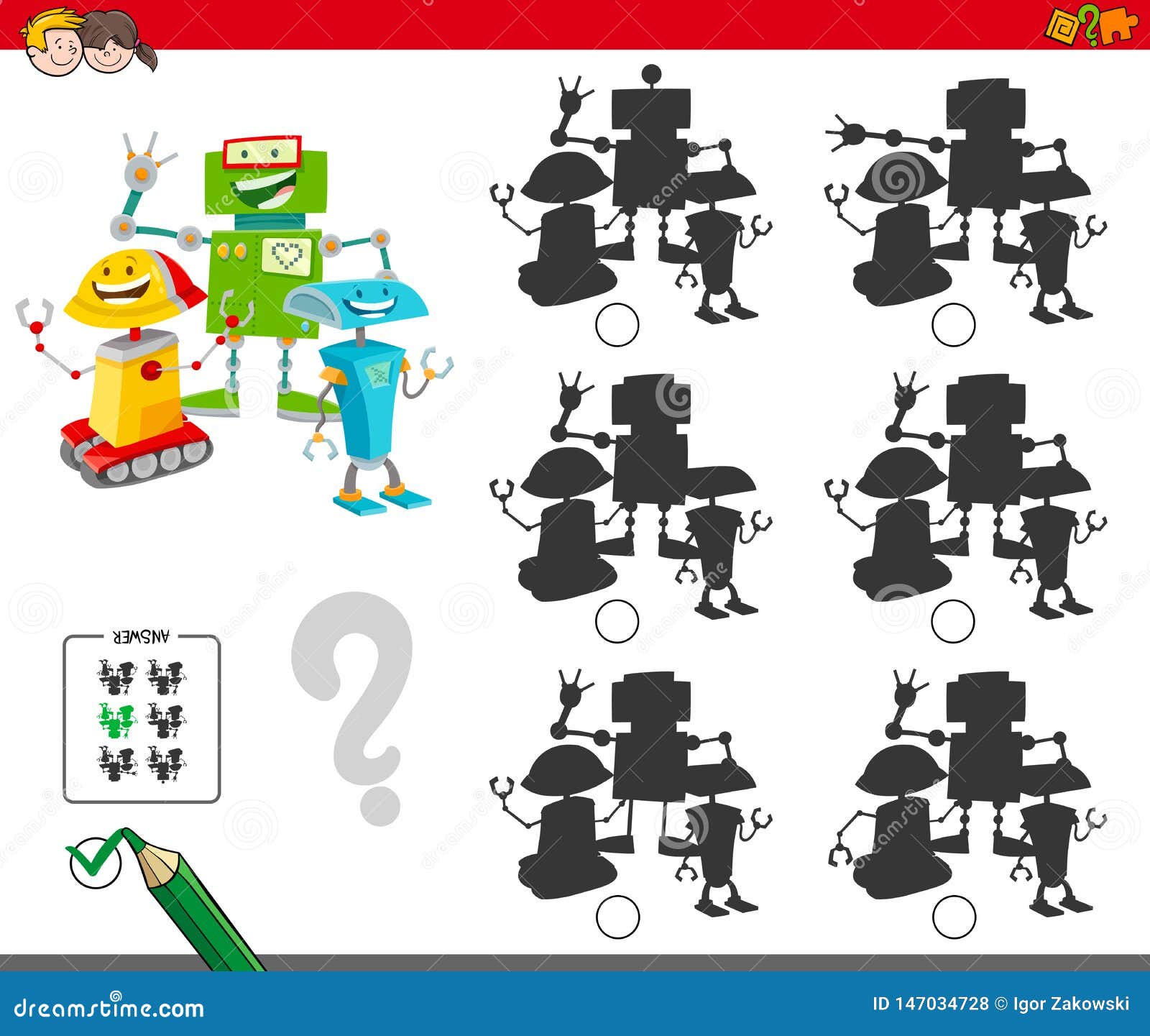 Shadows Game with Robot Characters Stock Vector - Illustration of droid ...