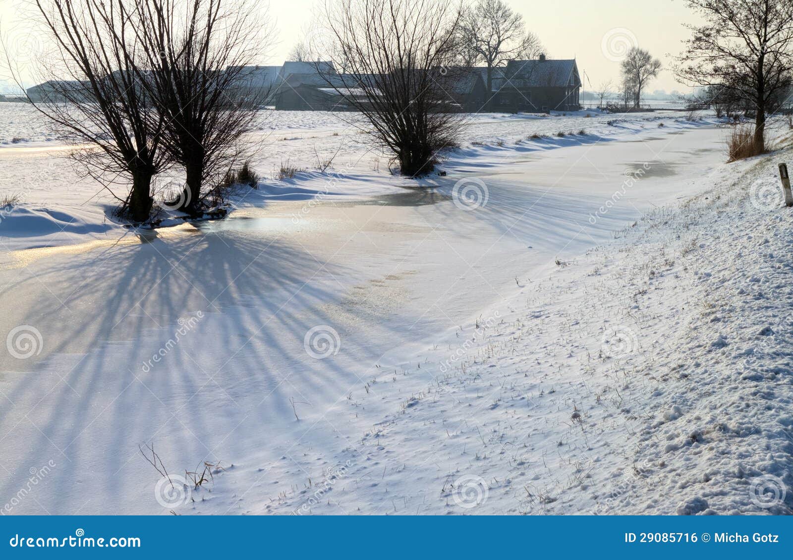Shadows on ice stock photo. Image of polder, frozen, canal - 29085716