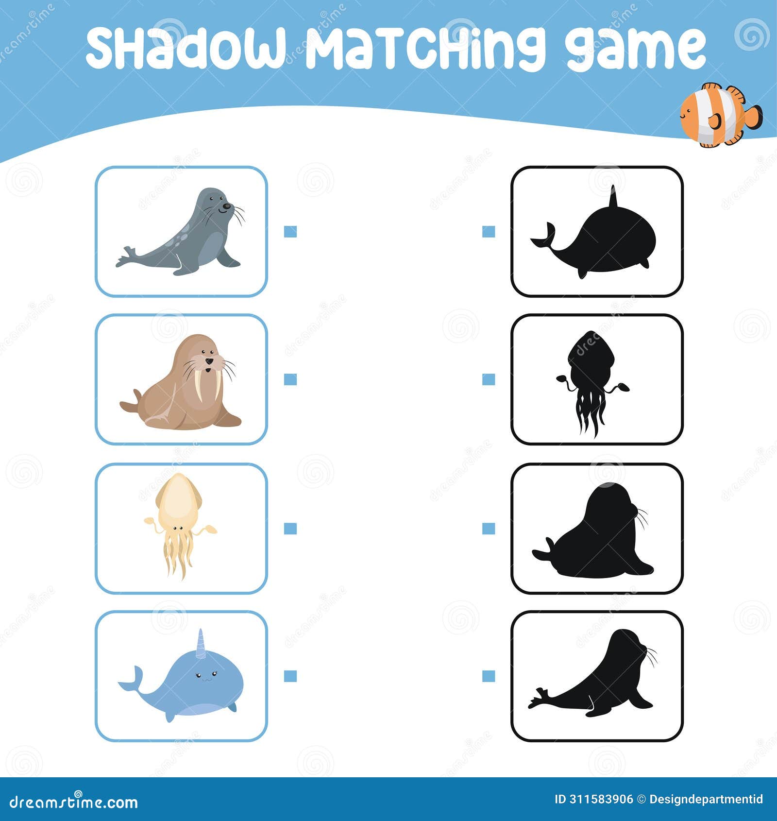 Matching Shadow Game for Children Stock Vector - Illustration of ...