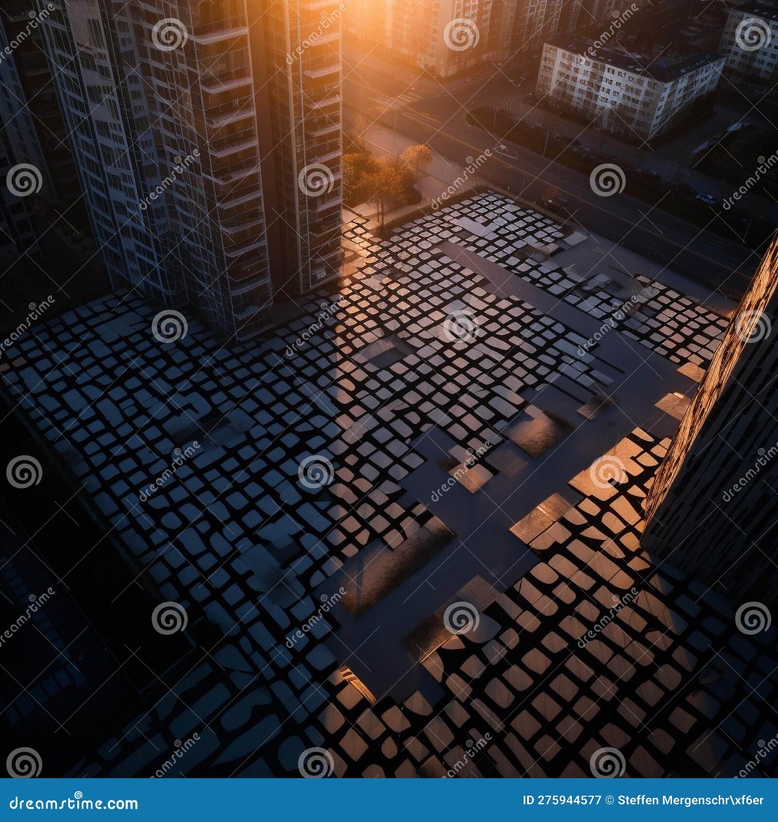 Shadows of Modern Skyscraper at Sunset Stock Illustration ...