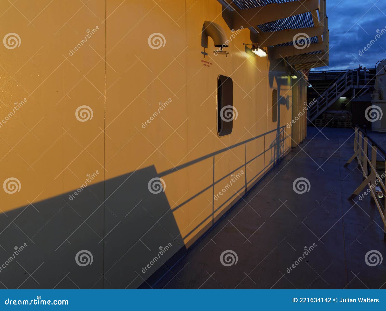 Shadows of the Ships Railing on the Wall of the Accommodation Deck on a ...