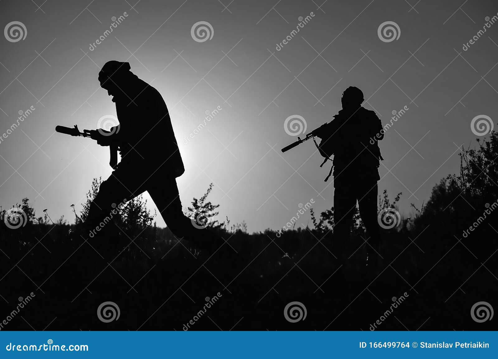 Shadows of Soldiers with Weapons at Night Stock Photo - Image of loud ...
