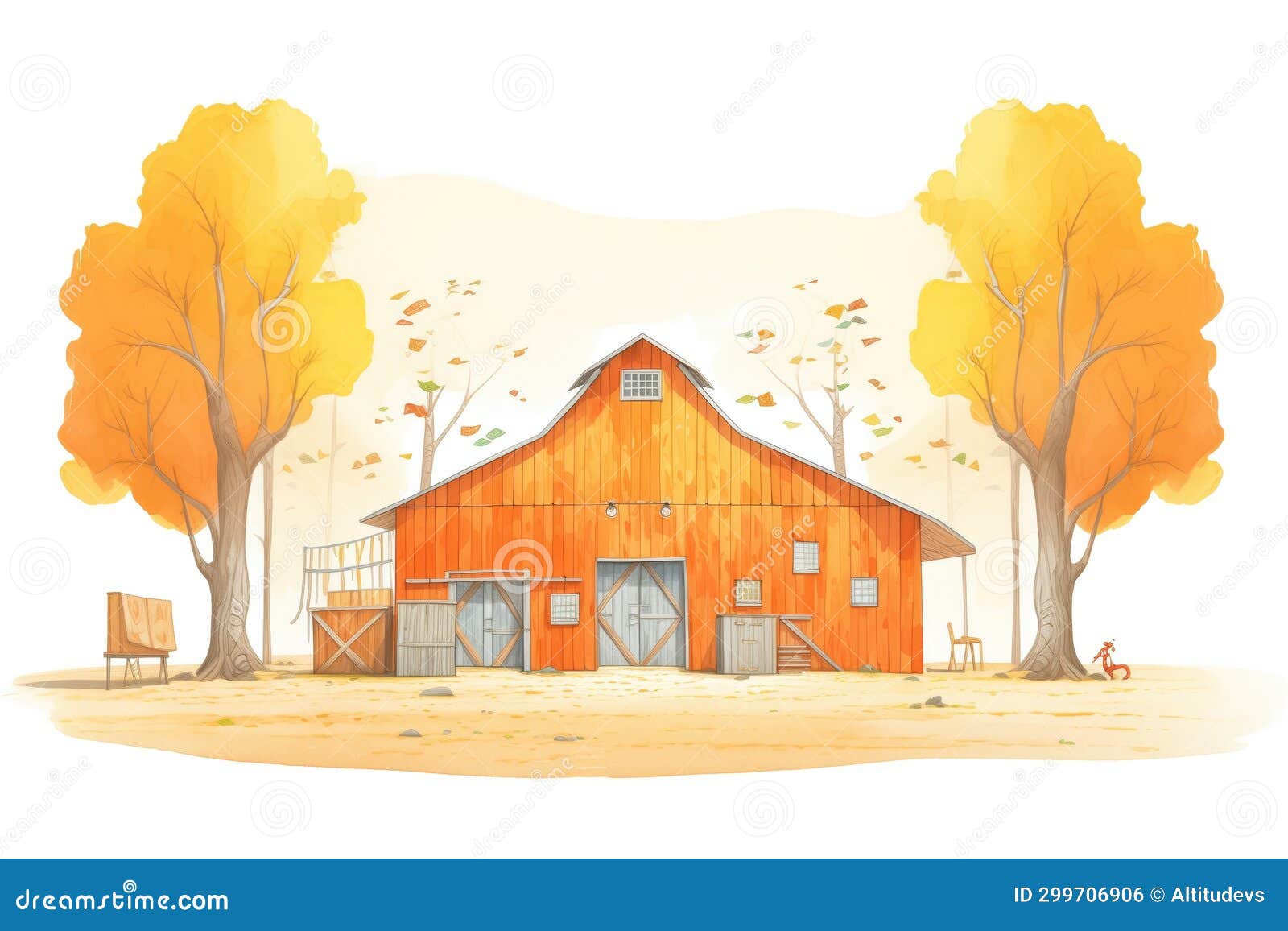 Shadows of Tall Trees Falling on an Orange Barn Stock Photo - Image of ...