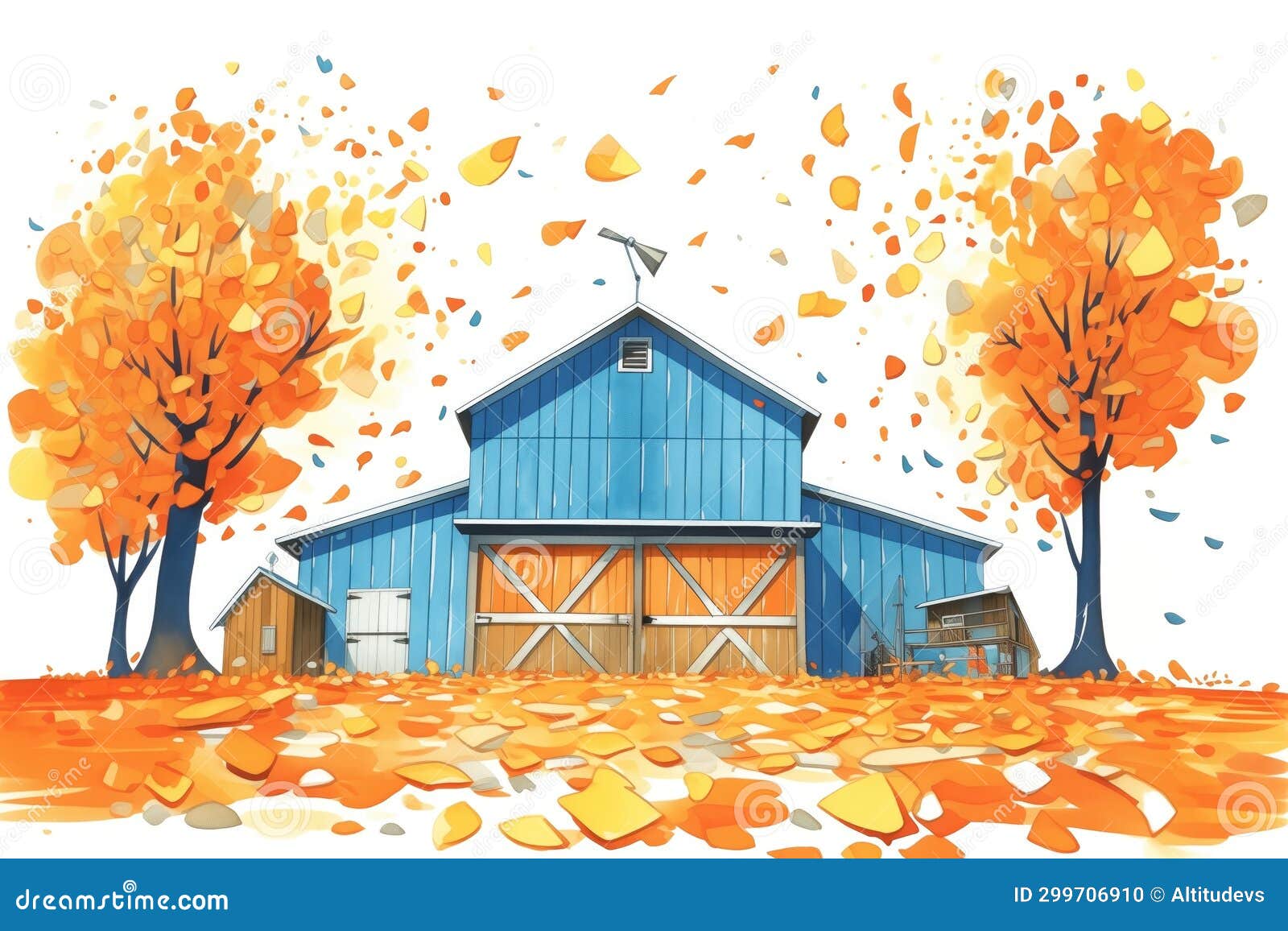 Shadows of Tall Trees Falling on an Orange Barn Stock Photo - Image of ...