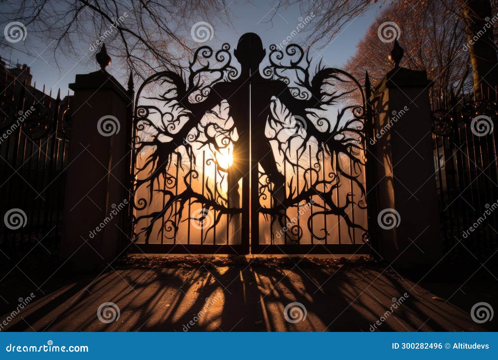 Shadows of Wrought Iron Gate Forming a Mythical Creature Stock Photo ...