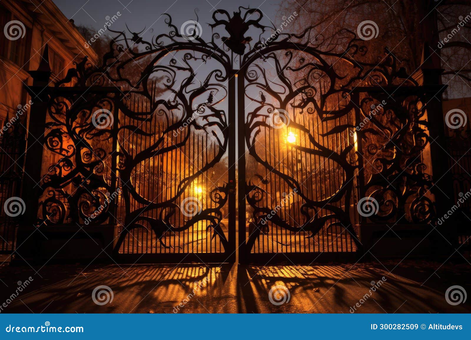 Shadows of Wrought Iron Gate Forming a Mythical Creature Stock Image ...
