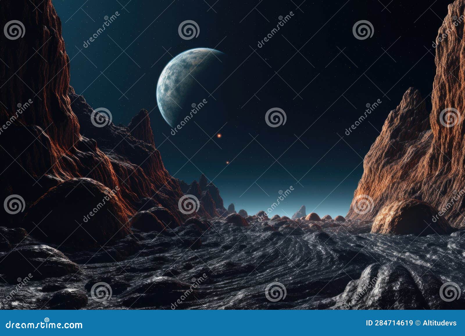 Asteroid Surface With Mysterious Glowing Cracks Or Fissures Stock Image ...