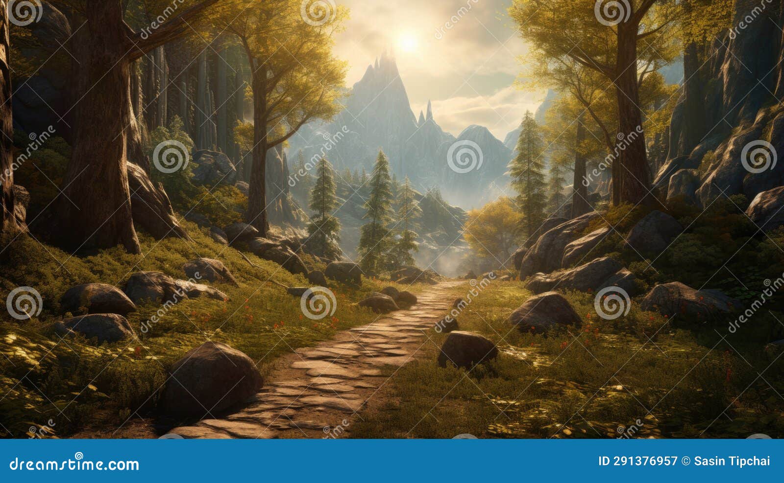A Shadowy Birch and Ceder Tree Forest Path with Tall Birch and Cedar ...