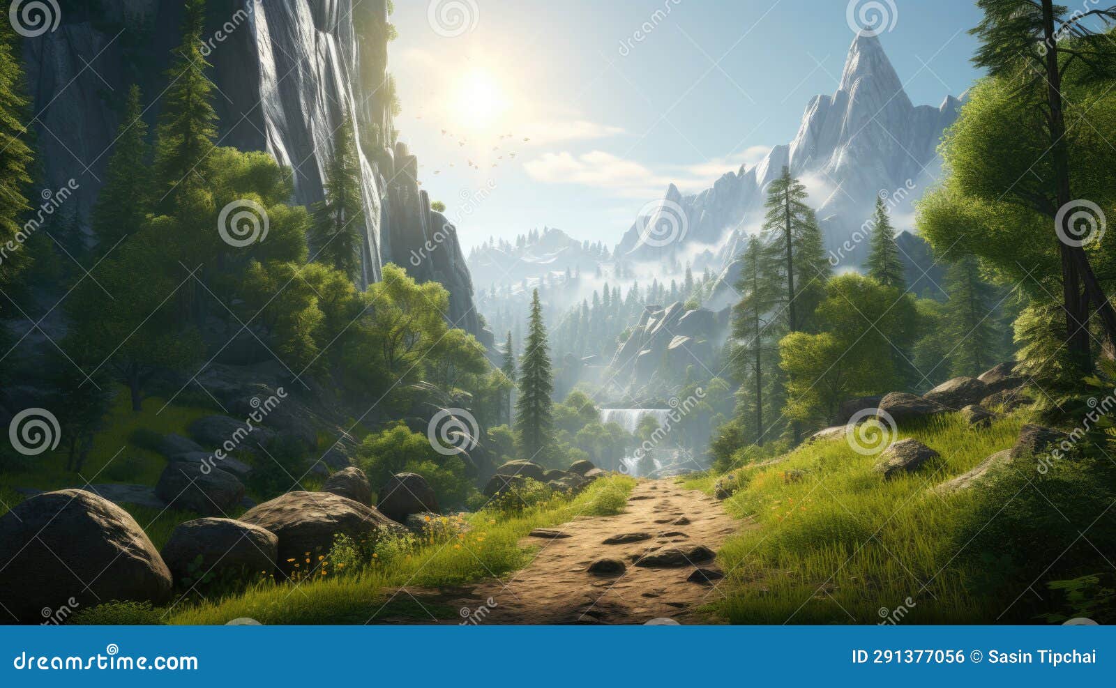 A Shadowy Birch and Ceder Tree Forest Path with Tall Birch and Cedar ...