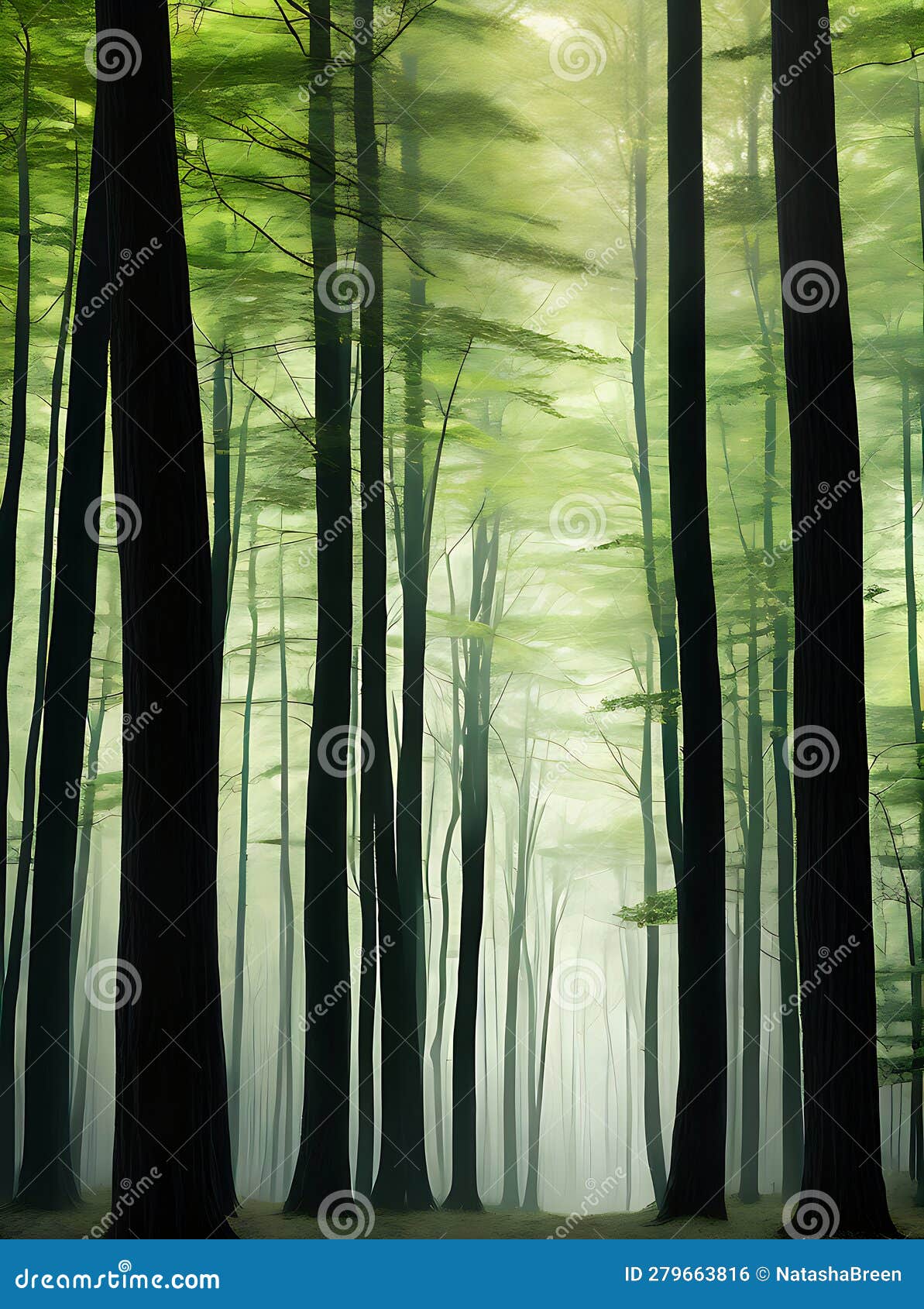 Shadowy Forest Drawing Duotone Deciduous Palette. Stock Illustration ...