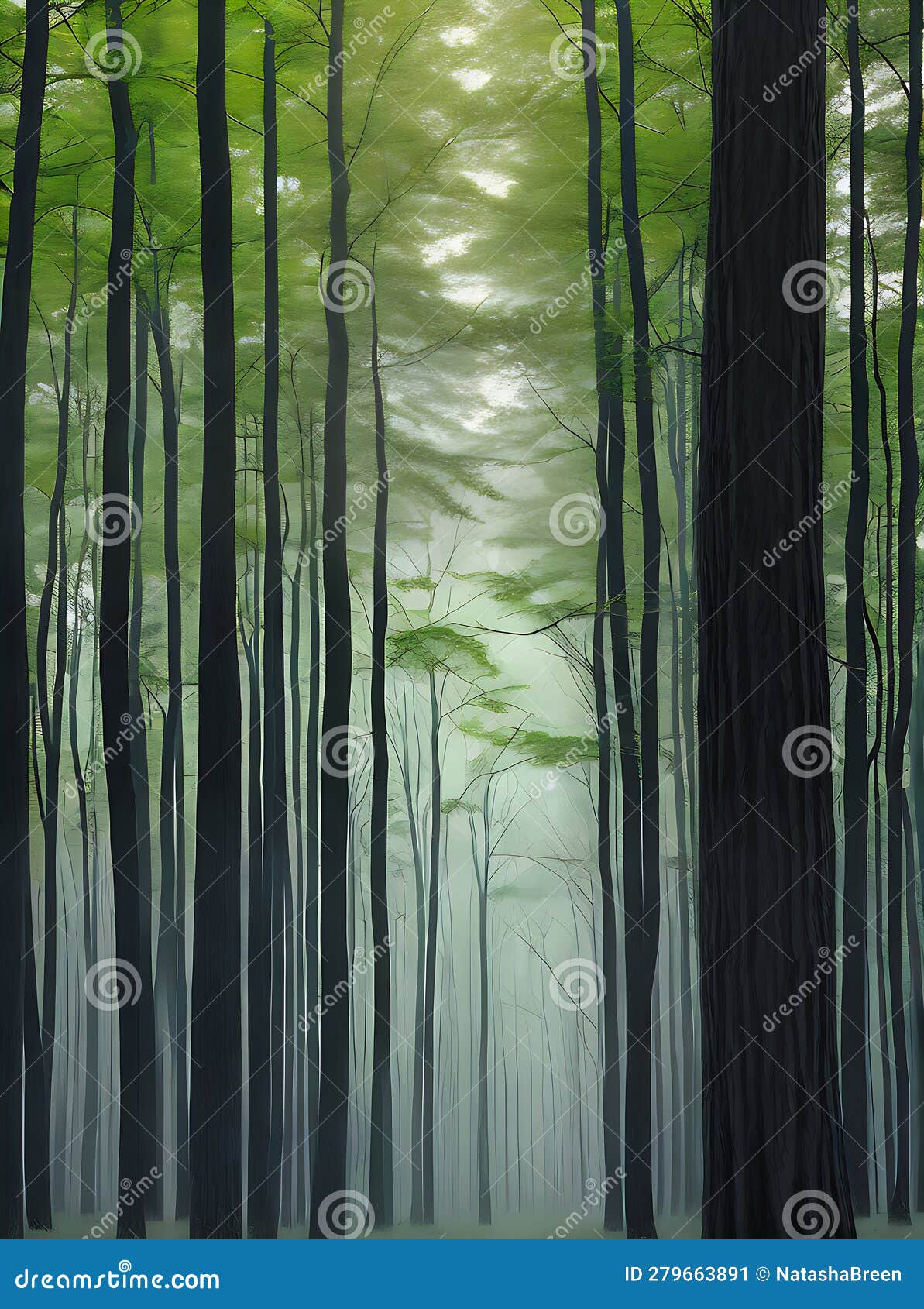Shadowy Forest Drawing Duotone Deciduous Palette. Stock Illustration ...