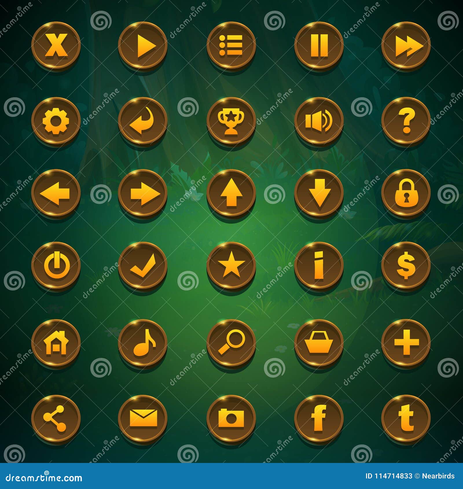 Shadowy Forest GUI Set Buttons Stock Vector - Illustration of interface ...