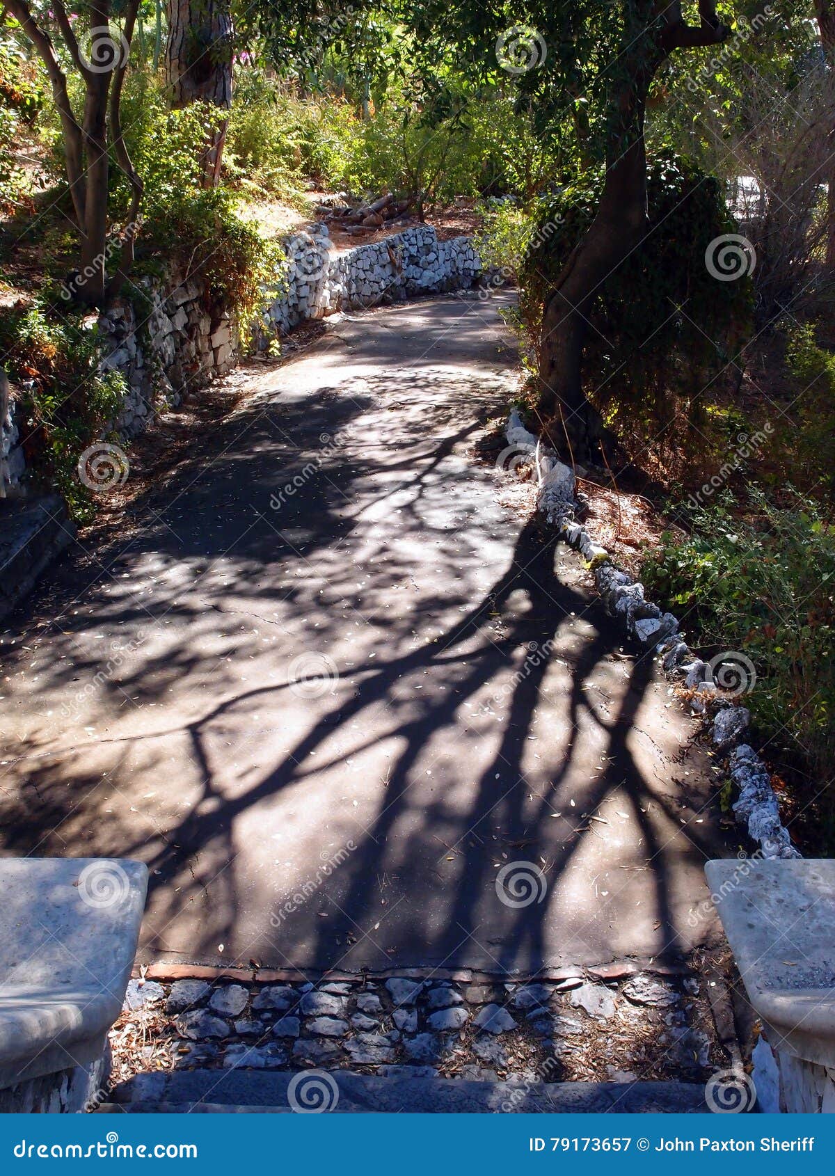 Sunlit Pathway Through Autumnal Park With Fence. Stock Image ...