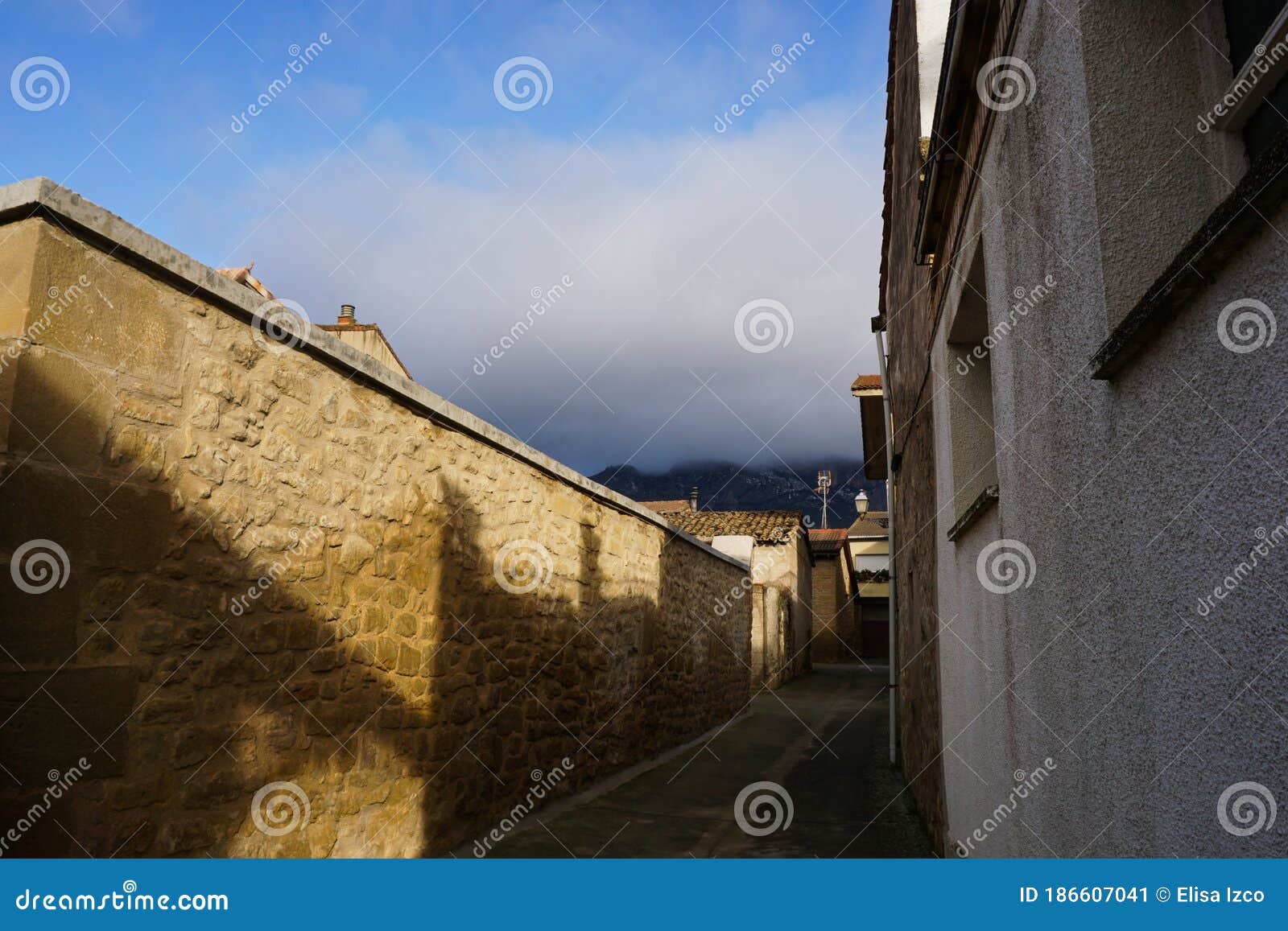 Shady Alley with Stone Wall Editorial Photo - Image of outdoor, village ...