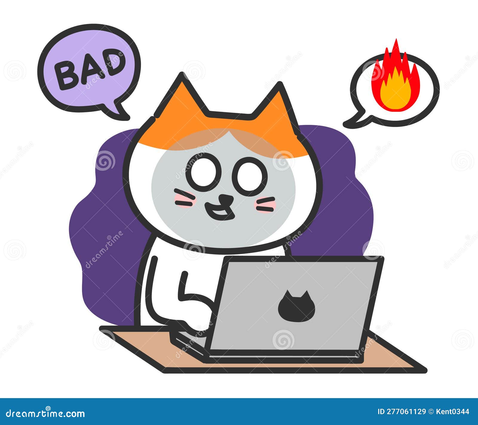 Shady Cartoon Tabby Cat while Using a Computer, Vector Illustration ...