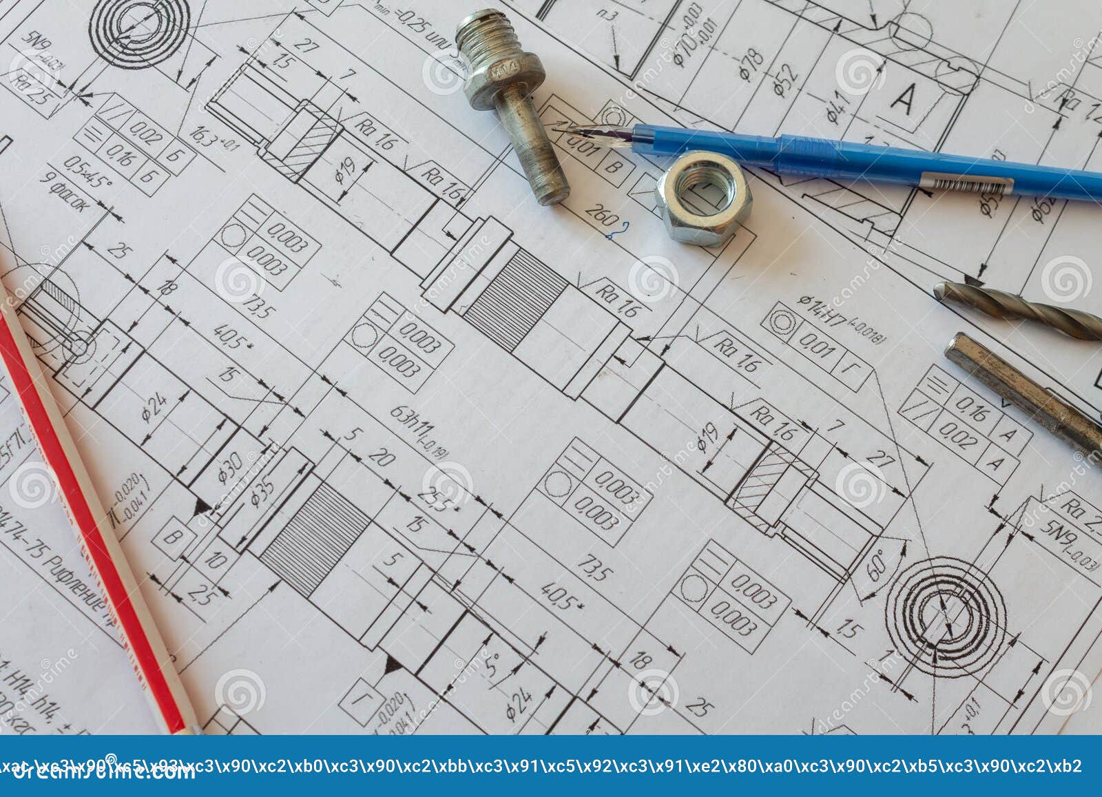 Shaft Drawing and Details on it Stock Photo - Image of engineering ...