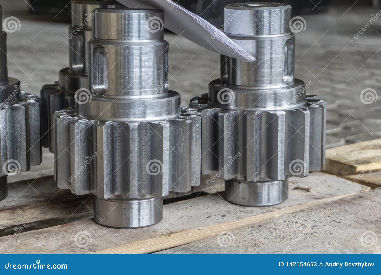Shaft Gear after Manufacturing on a Rack Stock Image - Image of gear ...