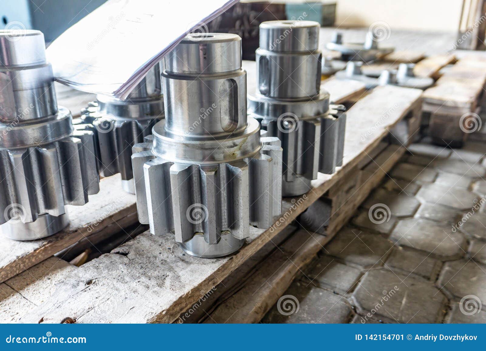 Shaft Gear after Manufacturing on a Rack Stock Image - Image of ...