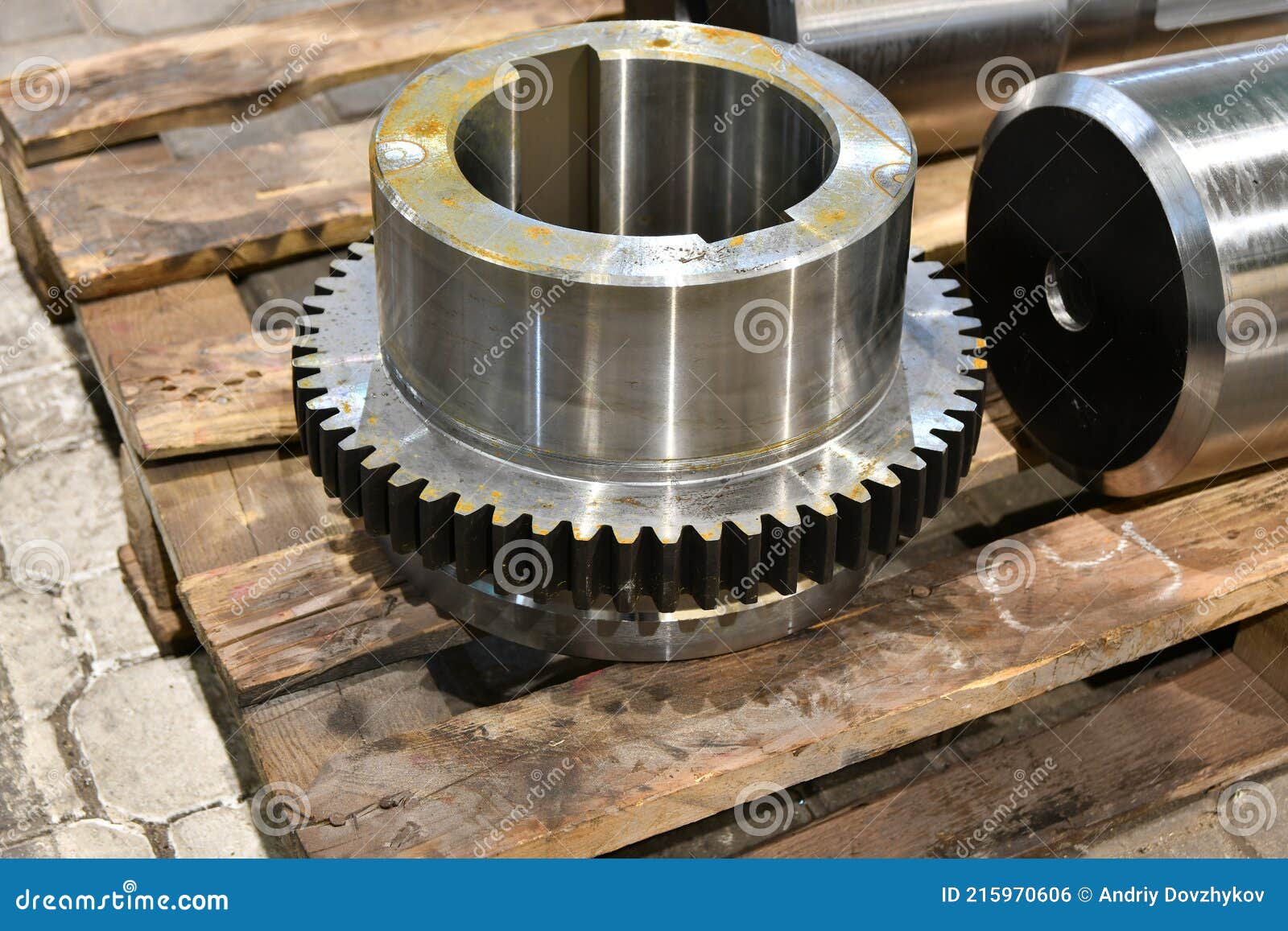 Shaft and Gear on a Rack after Turning, Milling and Gear Cutting on a ...