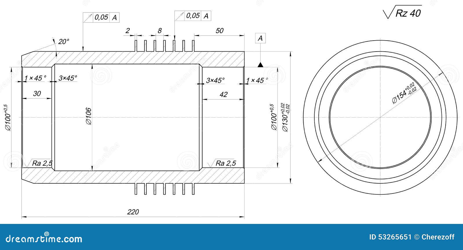 Shaft Sketch. Engineering Drawing with Hatching Stock Vector ...