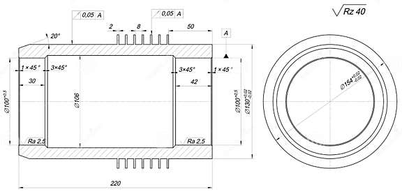 Shaft Sketch. Engineering Drawing with Hatching Stock Vector ...