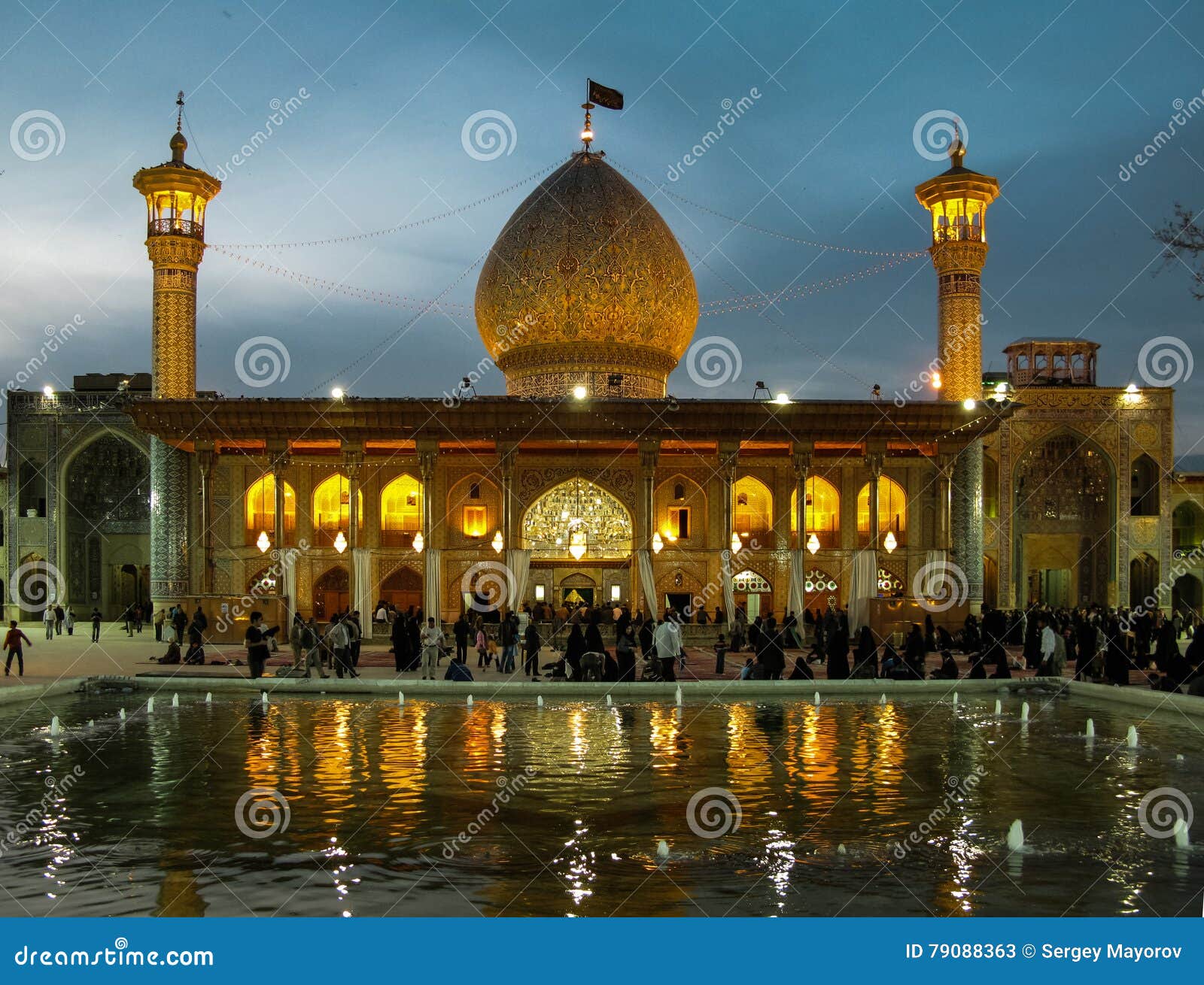 Shah Cheragh Mosque at Dusk Lighting in Shiraz Iran Stock Image - Image ...