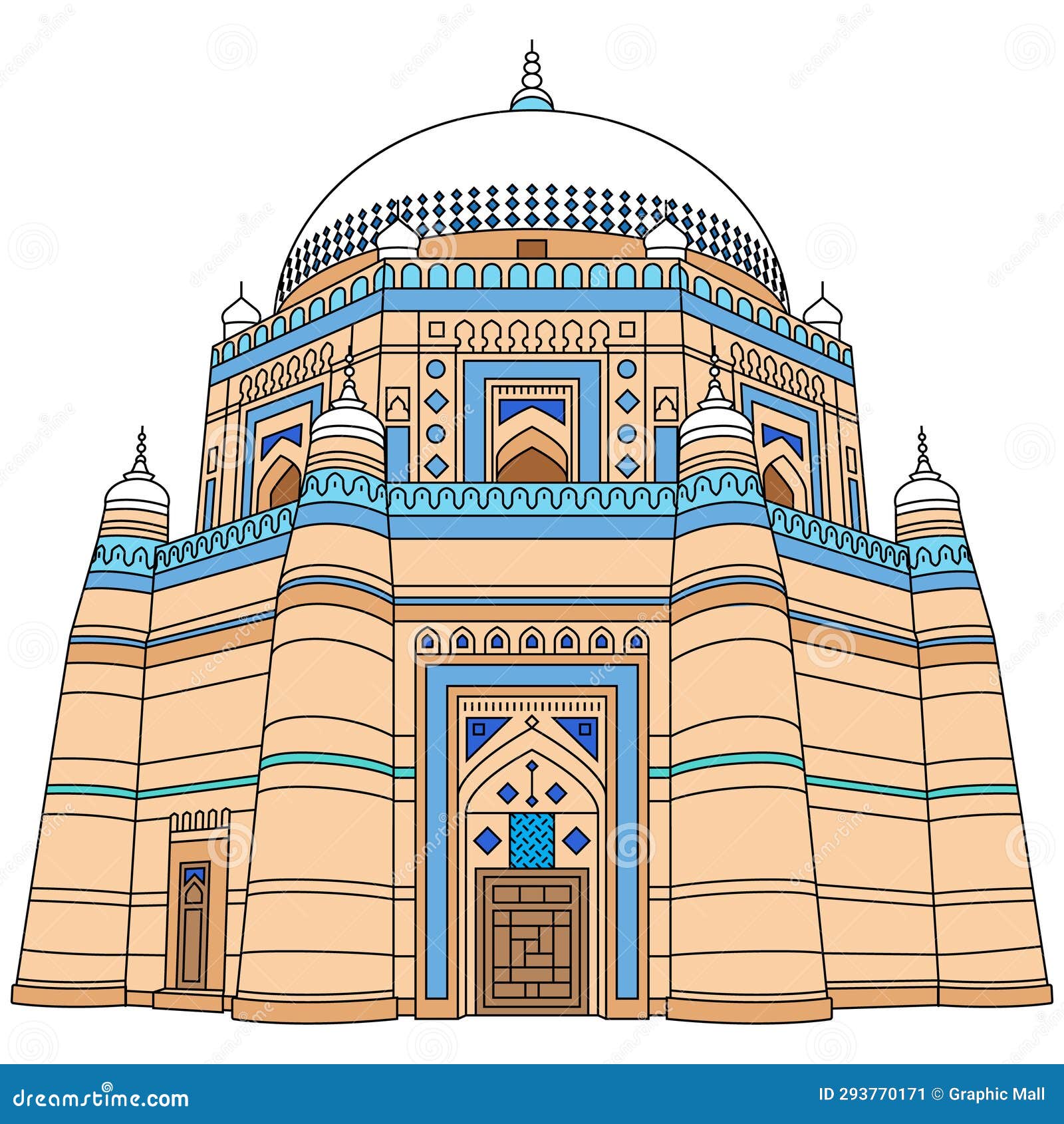 Shah Rukn-e-Alam Multan - Filled Color Outline Beautiful Illustration ...