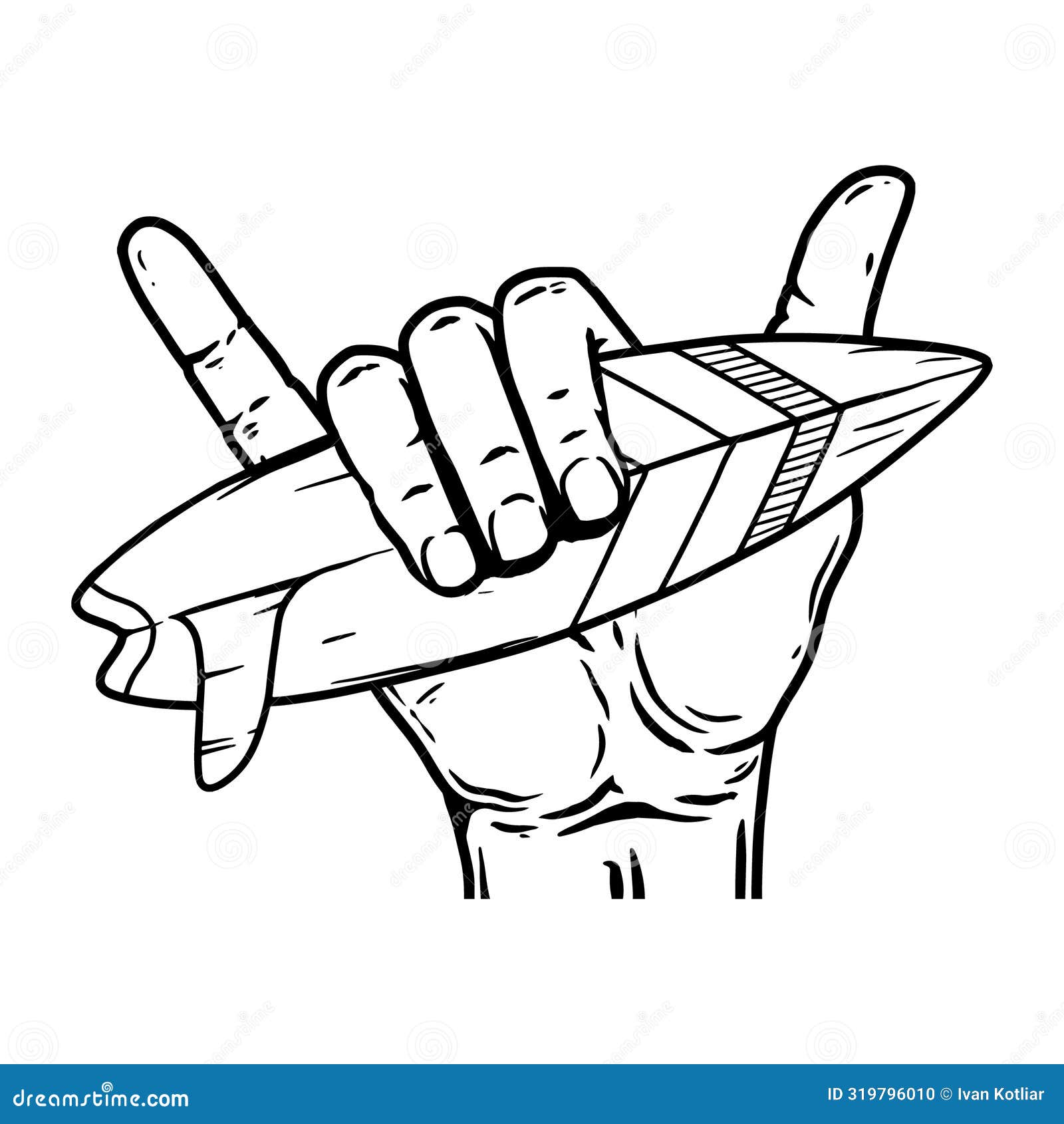 Shaka Hand Sign. Surfers Hand with Surfing Board Stock Vector ...