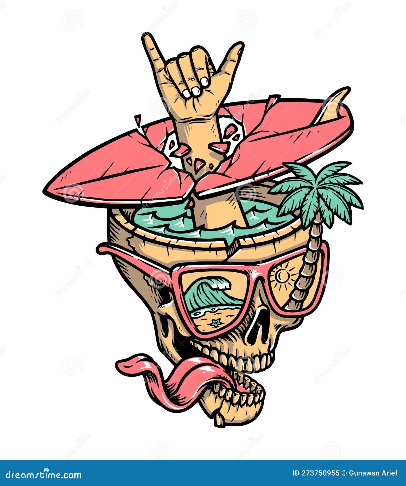 Shaka hand on the skull stock vector. Illustration of enjoy - 273750955