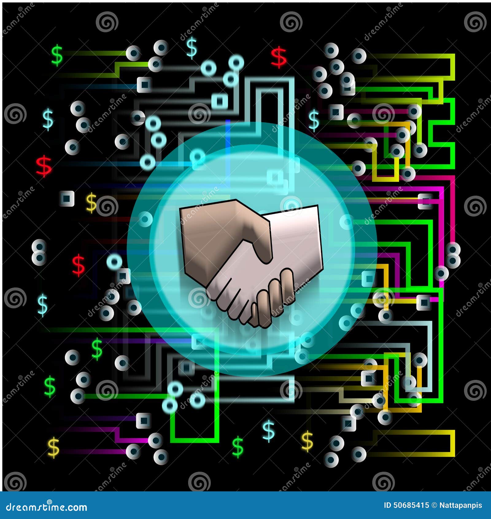 Shake Hand and Circuit stock illustration. Illustration of symbol ...