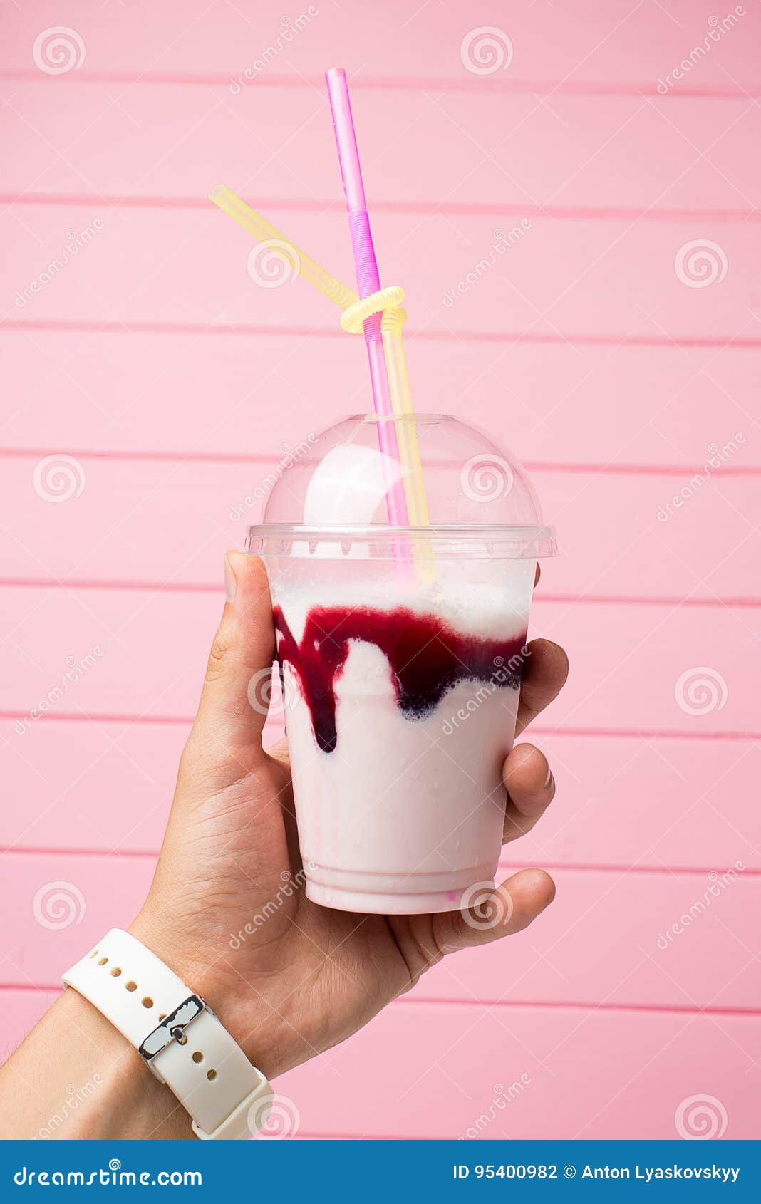 Shake in Plastic Cup in Hand Stock Photo - Image of healthy, glass ...