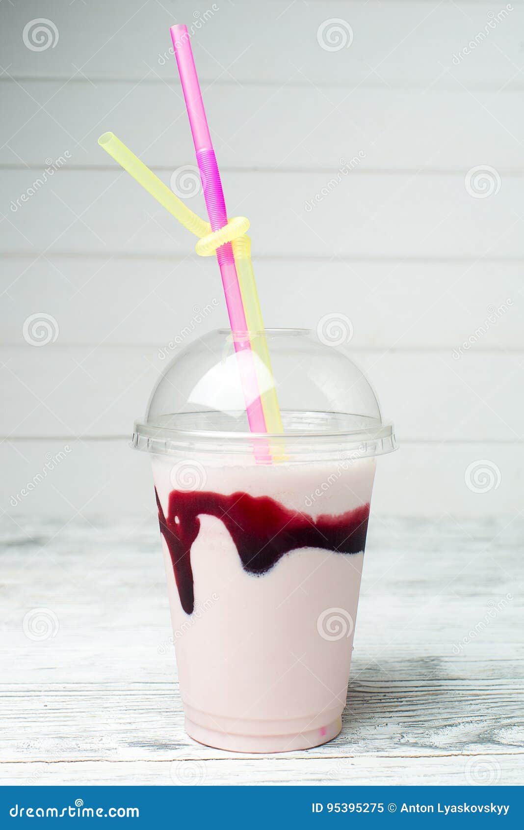 Shake in a Plastic Cup with Syrup Stock Image - Image of beverage ...