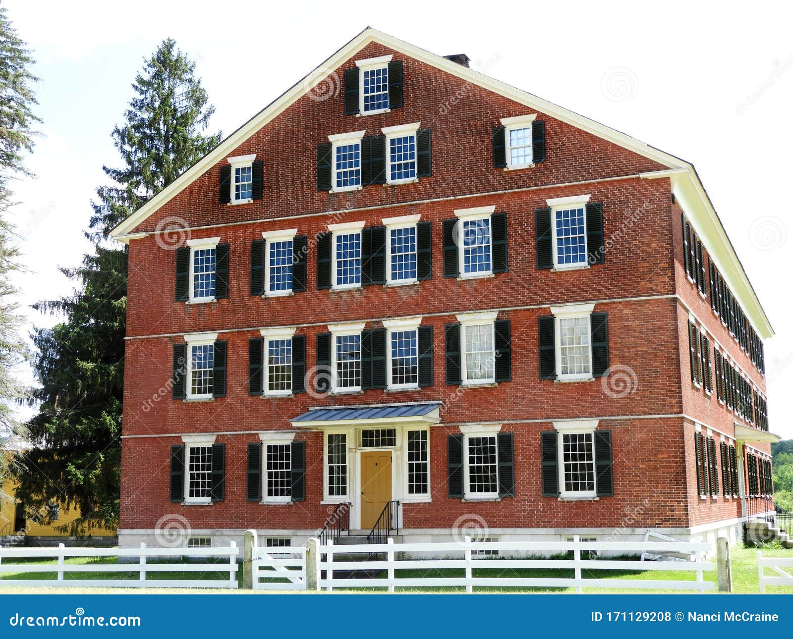 Hancock Shaker Brick Dwelling Showing Two Entrances Stock Photo - Image ...