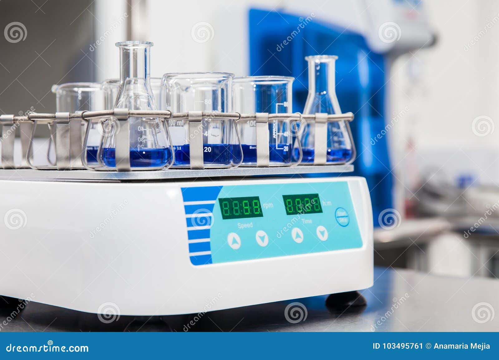 Shaker Loaded with Erlenmeyers and Beakers Stock Image - Image of ...