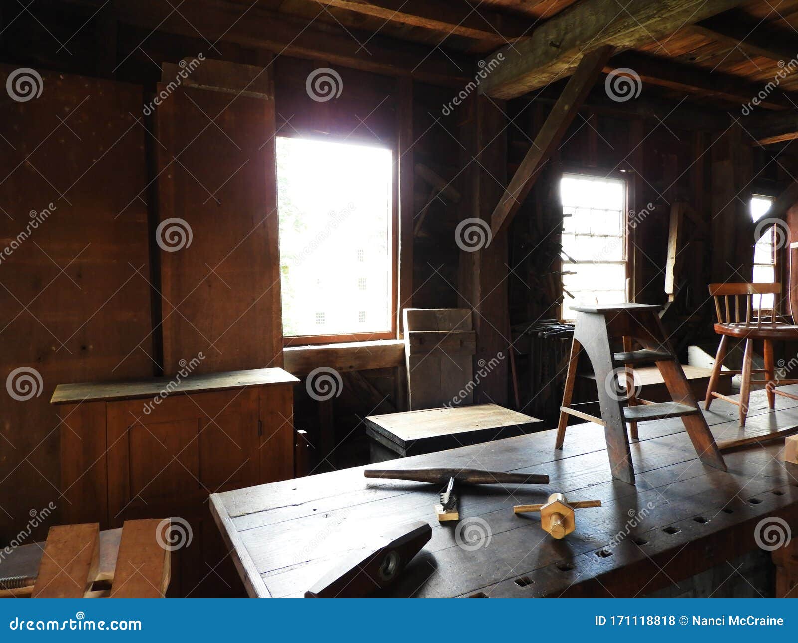 Shaker Village Wood Machine Shop Tools Stock Photo - Image of building ...