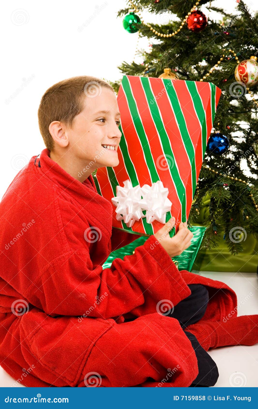 Shaking the Christmas Gift stock photo. Image of caucasian - 7159858
