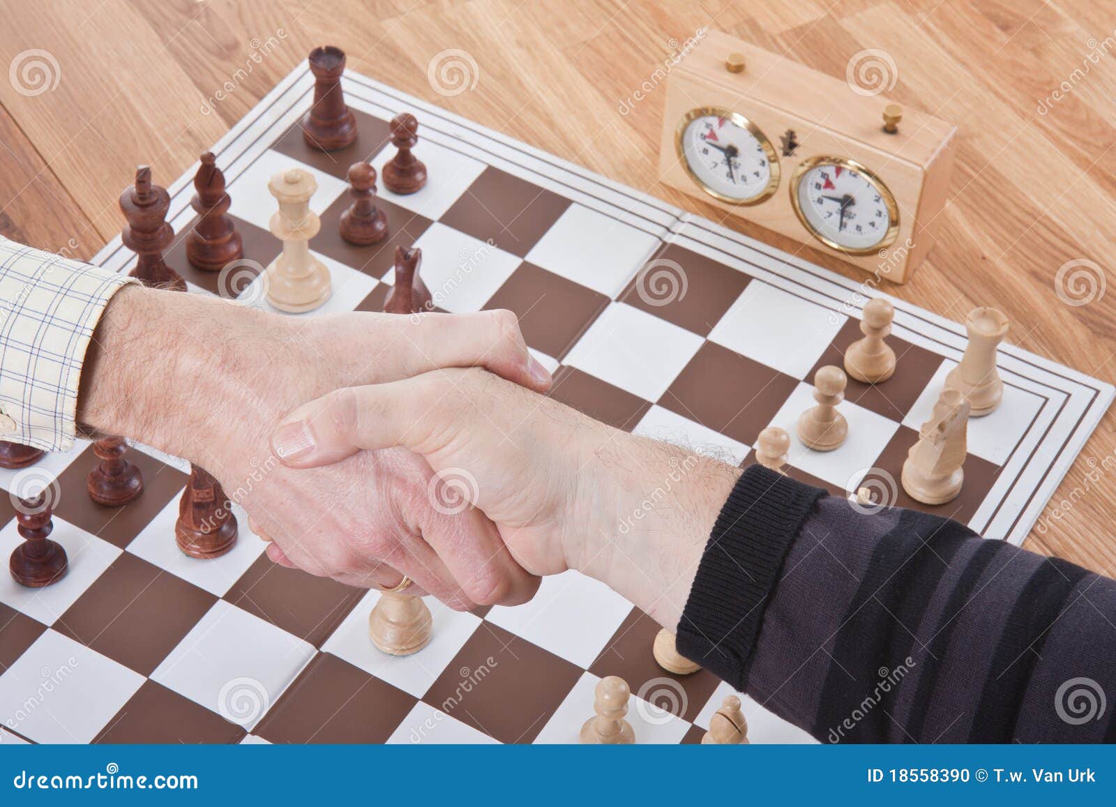 Shaking Hands by a Chess Match Stock Photo - Image of draw, formal ...