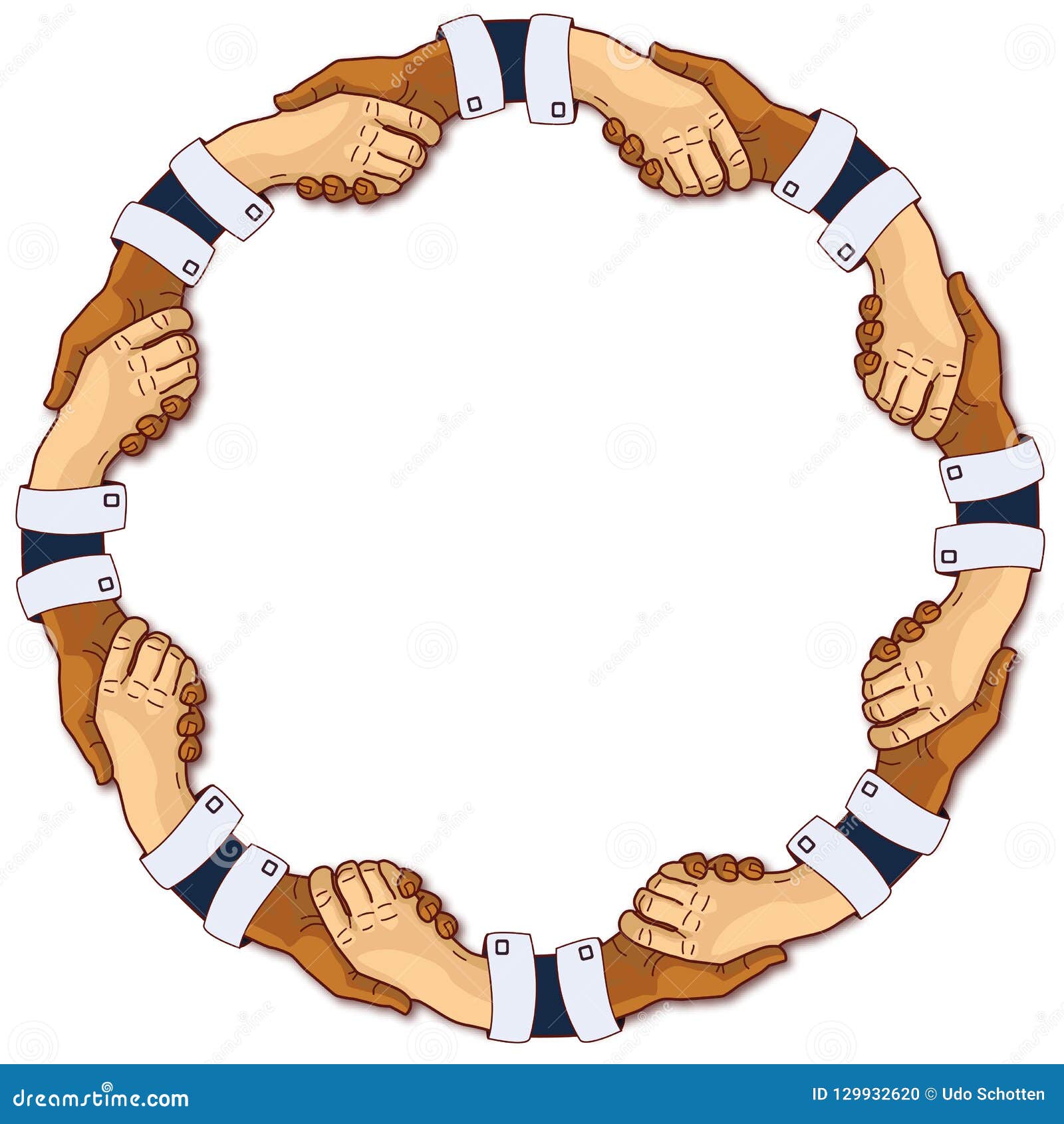 Shaking hands in a circle stock vector. Illustration of graduation ...